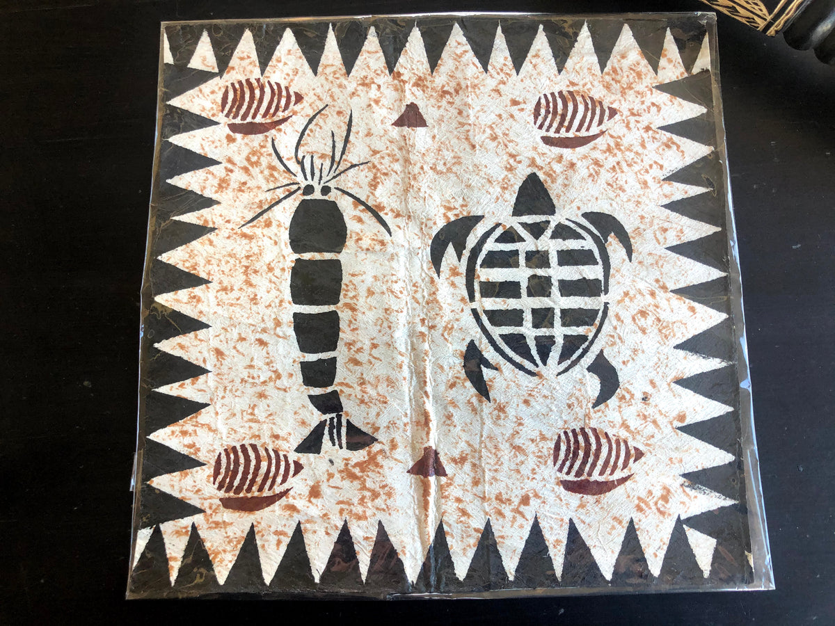 Fijian Tapa Wall Decoration-Shrimp/Turtle – The Coastal Basket